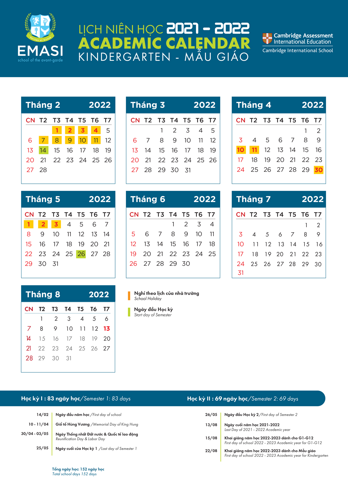 Academic Calendar - EMASI International Bilingual Education