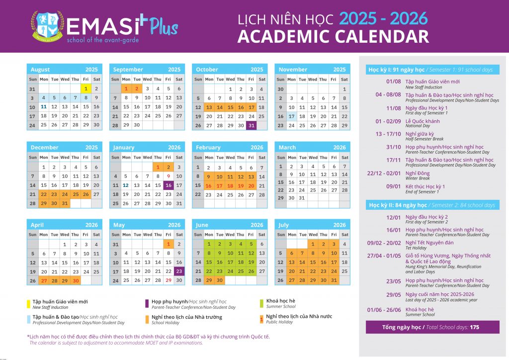 Academic Calendar - EMASI Plus Waterpoint International Bilingual School